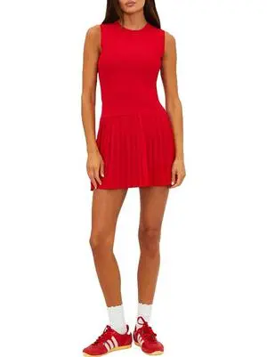 Beach Riot Mina Pleated Mixed Media Mini Dress - Royal Red
