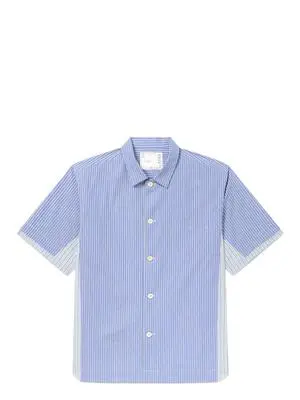 Sacai Panelled Striped Cotton-poplin Shirt - Blue