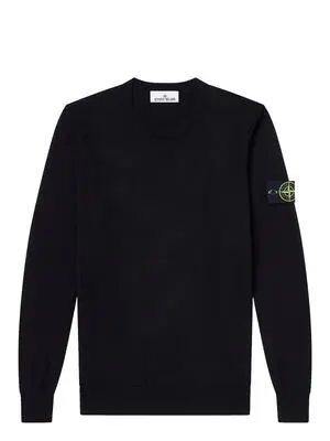 Stone Island Logo-Appliquéd Cotton Sweater Black
