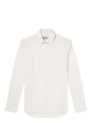 Canali Slim-fit Striped Cotton And Linen-blend Shirt - Neutrals