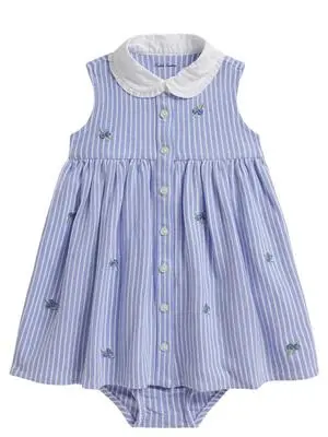 Ralph Lauren Cotton Oxford Dress & Bloomers Set - Hrbr Blue