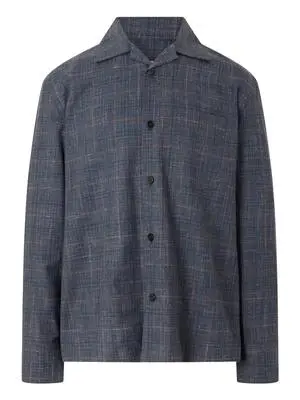 JIL SANDER Camp-collar Checked Wool And Linen-blend Shirt - Gray
