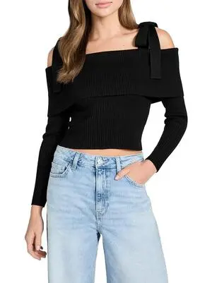 Guess Tie Strap Ribbed Crop Sweater - Black