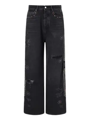Amiri Straight-leg Distressed Studded Jeans - Black