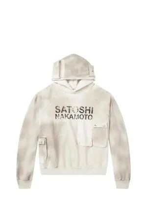 SATOSHI NAKAMOTO Cargo Oversized Distressed Logo-print Cotton-jersey Hoodie - White