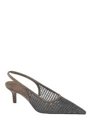 Brunello Cucinelli Monili Pointed Toe Slingback Pump - Black