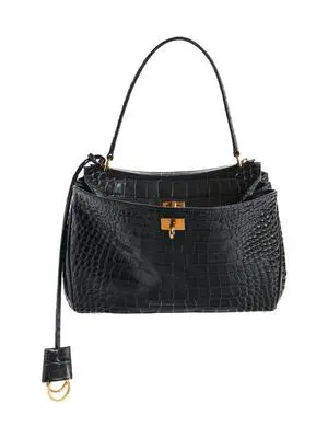 Balenciaga Croc Embossed Leather Top Handle Bag - 1000 Black