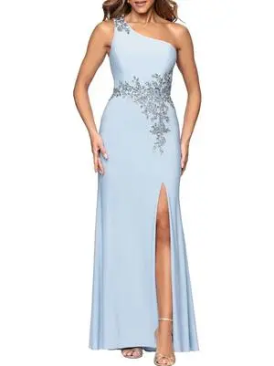 XSCAPE EVENINGS Embellished Soutache One-shoulder Gown - Blue/gold