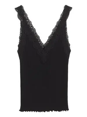 Madewell Cotton Blend Lace Trimmed Tank - Jet Black