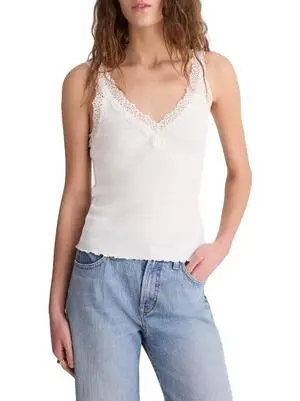 Madewell Cotton Blend Lace Trimmed Tank - Winter White