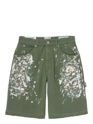 GALLERY DEPT. Paint-splattered Cotton-twill Wide-leg Shorts - Green