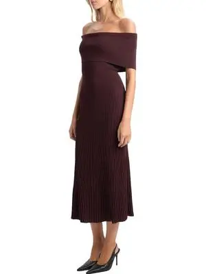 Bardot Off-the-shoulder Ribbed Midi Dress - Chocolate