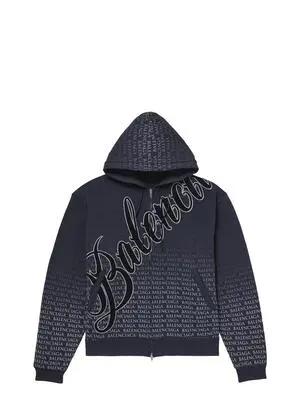 Balenciaga Oversized Logo-appliquéd Printed Cotton-jersey Zip-up Hoodie - Black