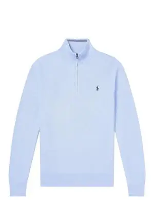 Polo Ralph Lauren Logo-embroidered Half-zip Cotton-piqué Sweater - Blue