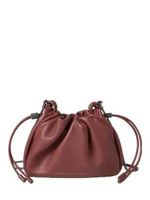 Brunello Cucinelli Soft Leather Mini Mellow Bucket Bag - Firebrick