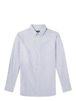 TOM FORD Button-down Collar Striped Cotton And Lyocell-blend Oxford Shirt - Blue