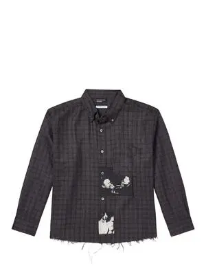 Enfants Riches Déprimés Assemblage Button-down Collar Frayed Checked Virgin Wool-flannel Shirt - Gray