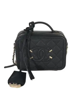 Chanel Cc Filigree Vanity Case - Black
