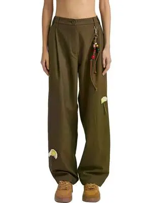 SONG FOR THE MUTE Flower-appliqué Pleated Trousers - Green