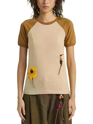 SONG FOR THE MUTE Flower-appliqué T-shirt - Neutrals