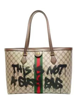 Gucci X Balenciaga Graffiti-print Bb-pattern Tote Bag - Neutrals