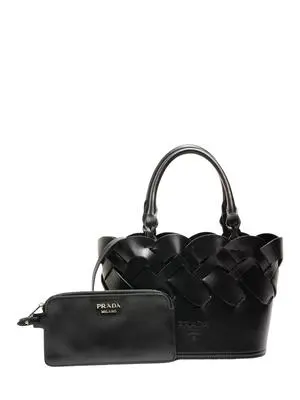 Prada Intreccio Leather Tote Bag - Black