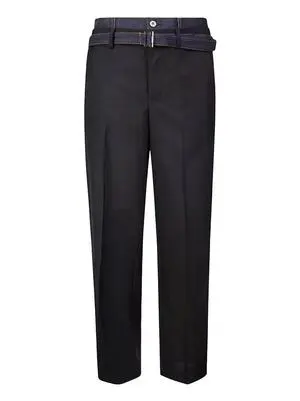 Sacai Tailored Trousers With Denim Trim - Black