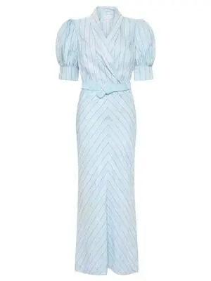 Rebecca Vallance Pinstripe Belted Midi Dress - Blue