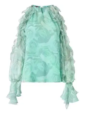 Pinko Floral-print Ruffled Blouse - Green