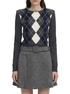 SELF-PORTRAIT Argyle Sweater - Grey