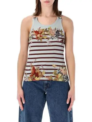 JEAN PAUL GAULTIER Ribbed Floral And Striped Tank Top - Blue