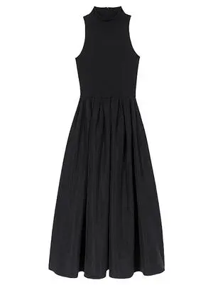 Maje Sleeveless High-neck Taffeta Midi Dress - Black