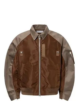 Sacai Contrast Cotton-blend And Nylon Jacket - Gray X Brown
