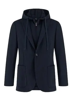 Boggi Milano Madison Removable-hood Stretch-jersey Jacket - Navy Blue
