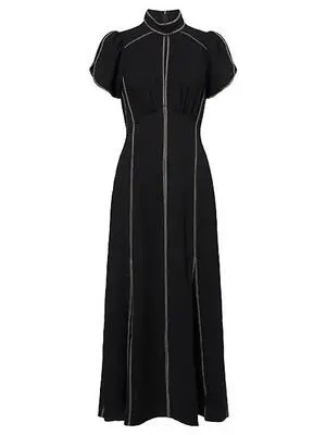 ME+EM Contrast-stitch High-neck Woven Midi Dress - Black