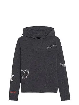 Zadig&Voltaire Markyz Cashmere Hoodie With Intarsia Embroidery - Charcoal
