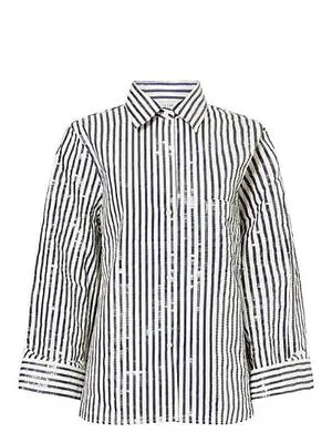 TWP Sequin Striped Cotton-blend Shirt - Indigo White