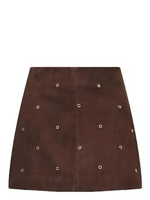Dissh Embellished Suede Mini Skirt - Bitter Chocolate