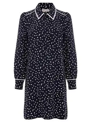 PHASE EIGHT Collared Spot-print Woven Tunic Mini Dress - Navy/ivory
