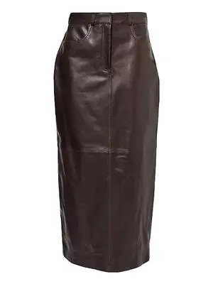 Nour Hammour High-waist Leather Midi Skirt - Rich Brown
