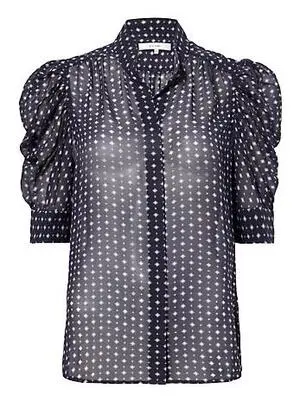 FRAME Tie Print Silk Gillian Blouse - Navy Multi