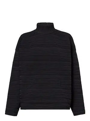 Issey Miyake Crepe High-neck Knitted Top - Black