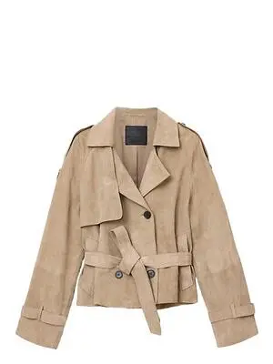 ALLSAINTS Reed Belted Suede Jacket - Taupe Brown