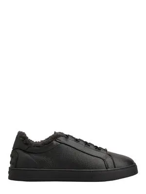 TOD'S Leather Sneakers With Shearling Lining - Black