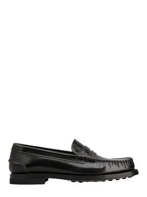 TOD'S Leather Loafers With Penny Bar And Monogram - Black