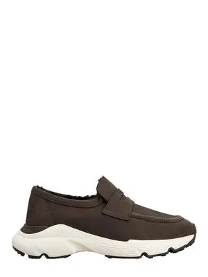 TOD'S Sporty Loafers In Nubuck With Shearling Lining - Brown