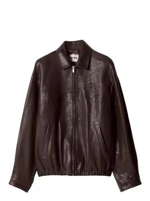 Miu Miu Leather Blouson Jacket - Dark Brown
