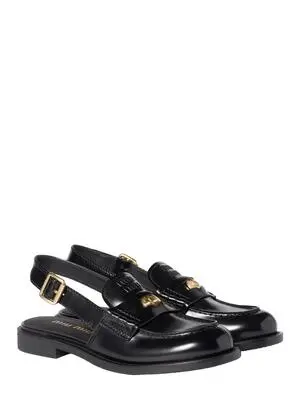 Miu Miu Brushed Leather Slingback Loafers - Black