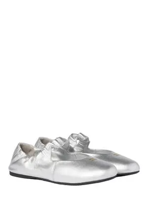 Miu Miu Ruched Nappa Leather Ballerinas - Silver