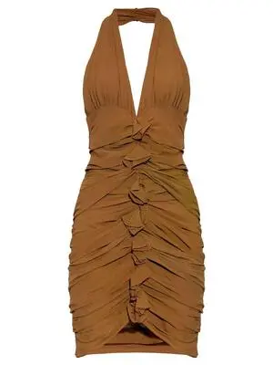 Saint Laurent Ruched Halterneck Mini Dress - Brown